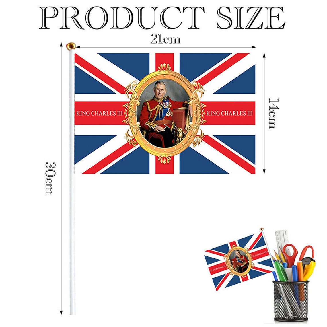 Union Jack Hand Flags Pack White Pole With Gold Ball Tip and Fabric ...