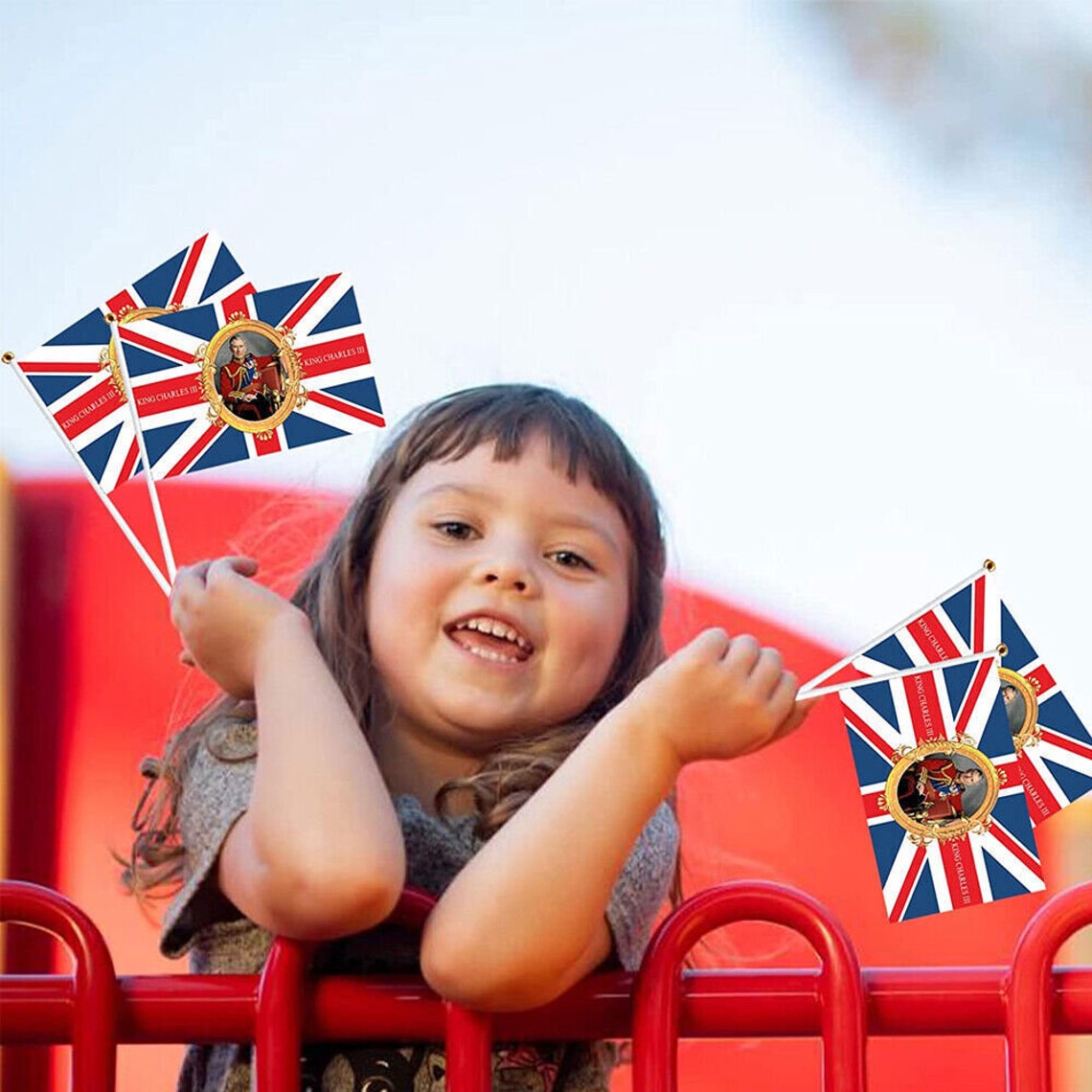 Union Jack Hand Flags Pack White Pole With Gold Ball Tip and Fabric ...