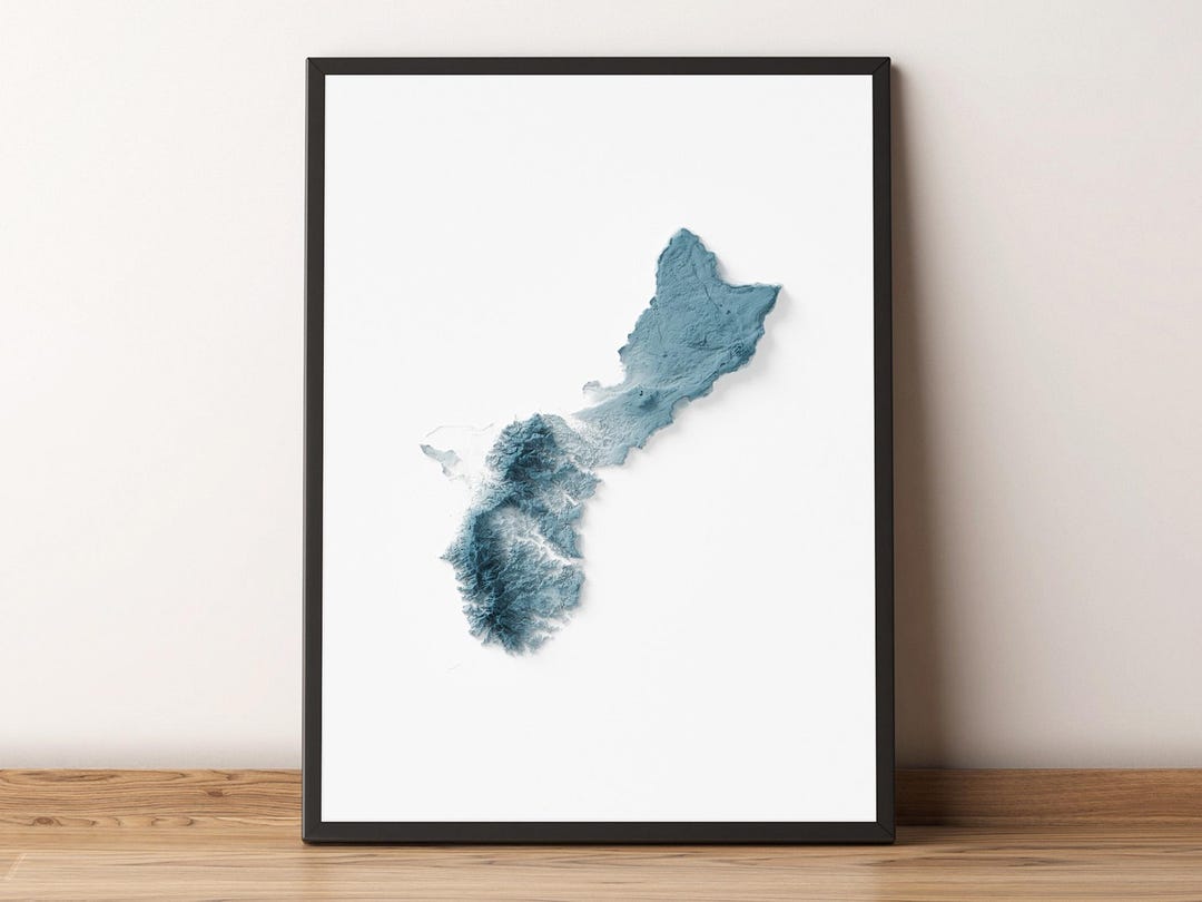 Guam - Shaded Relief Map - Natural Topography - Etsy