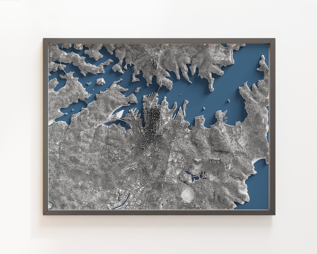 Sydney, Australia - Shaded Relief Map - Detailed Topography - Etsy