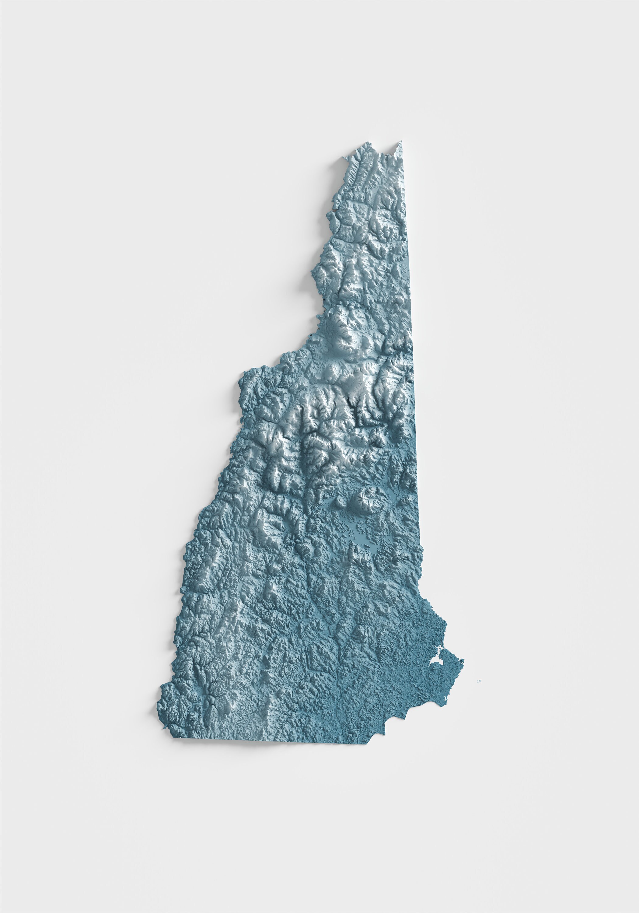 New Hampshire Shaded Relief Map Natural Topography - Etsy