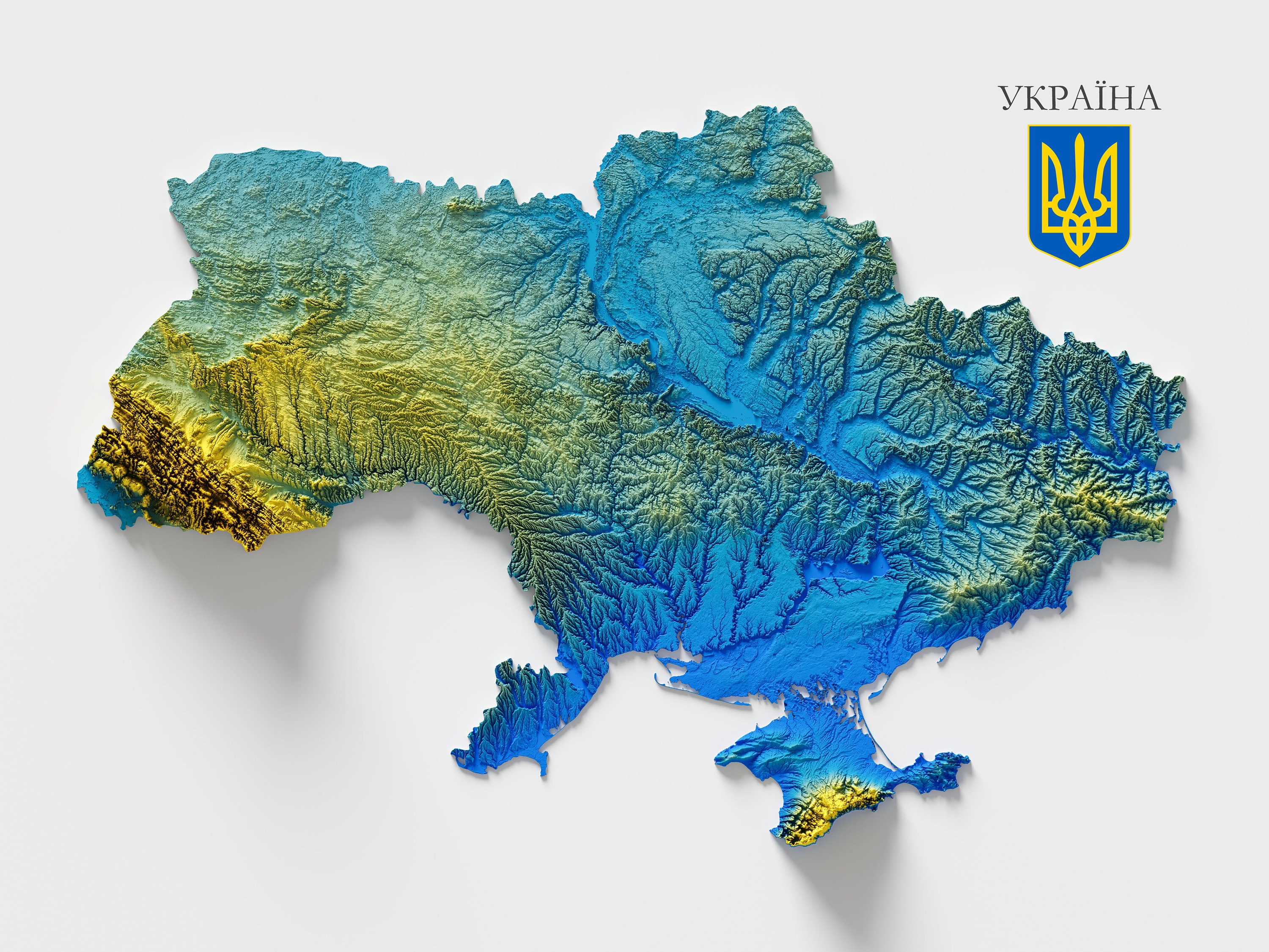 Ukraine Shaded Relief Map Flag Colours - Etsy