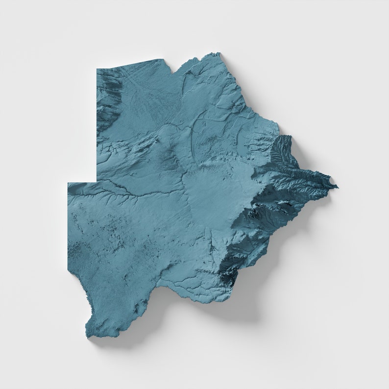 Botswana - Shaded Relief Map - Natural Topography - Etsy