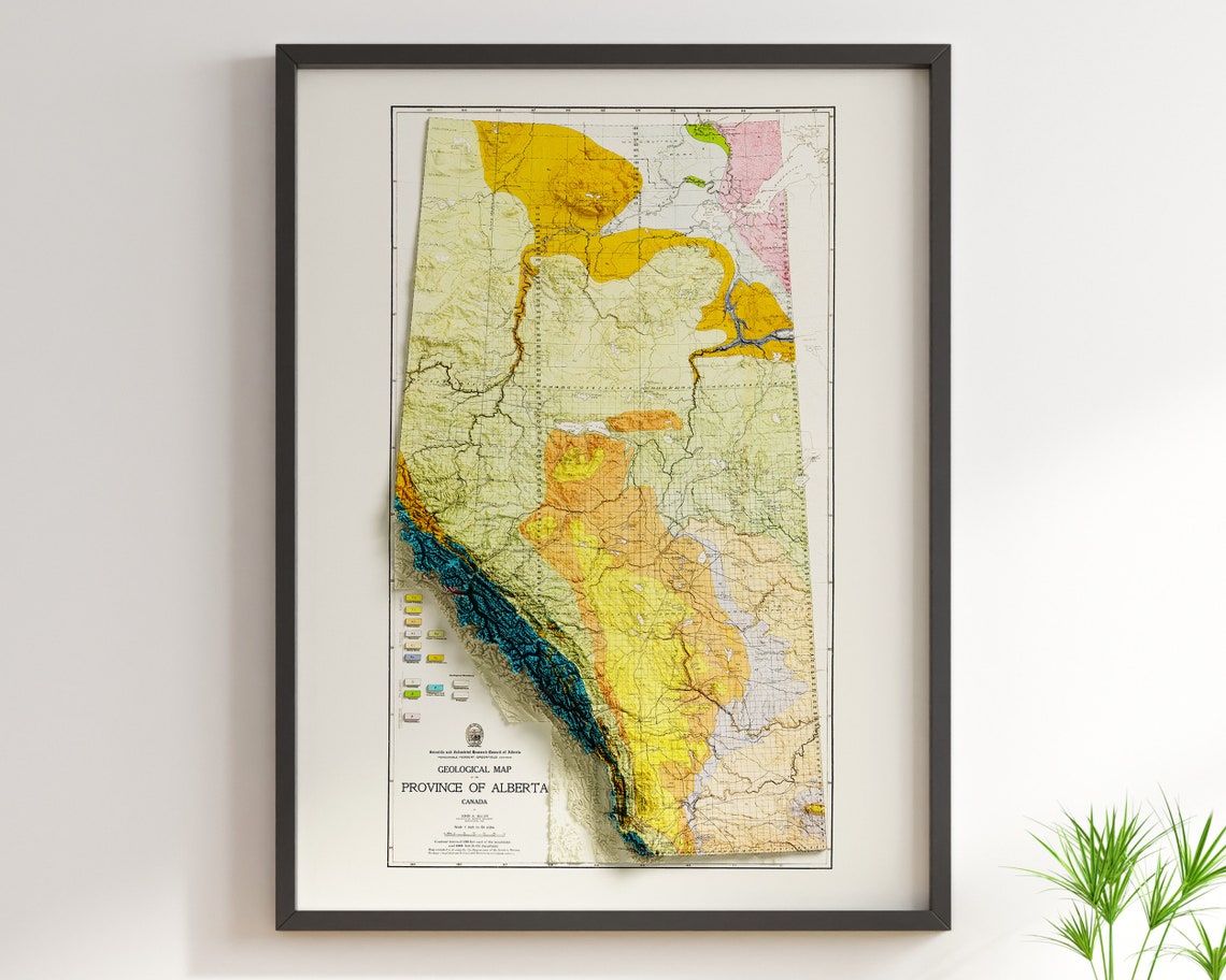 Alberta Geology Vintage Shaded Relief Map - Etsy