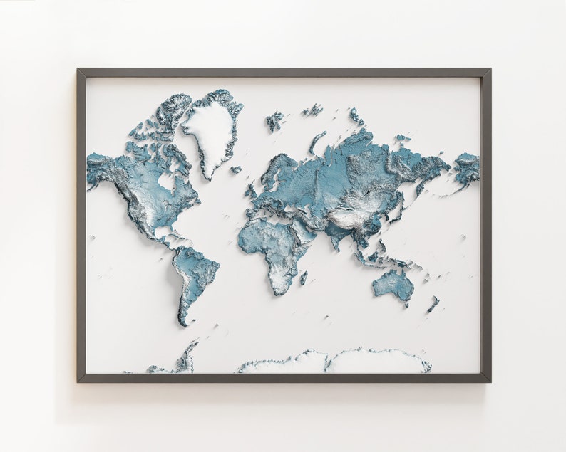 The World - Shaded Relief Map - Natural Topography - Etsy