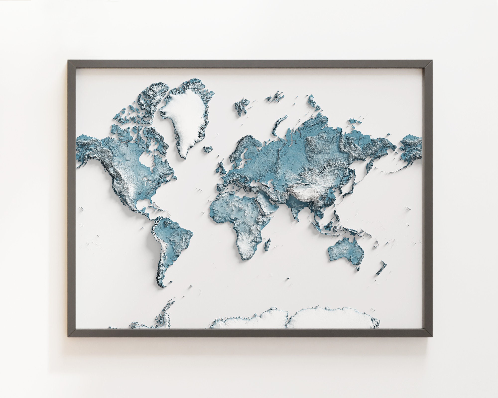 The World Shaded Relief Map Natural Topography - Etsy