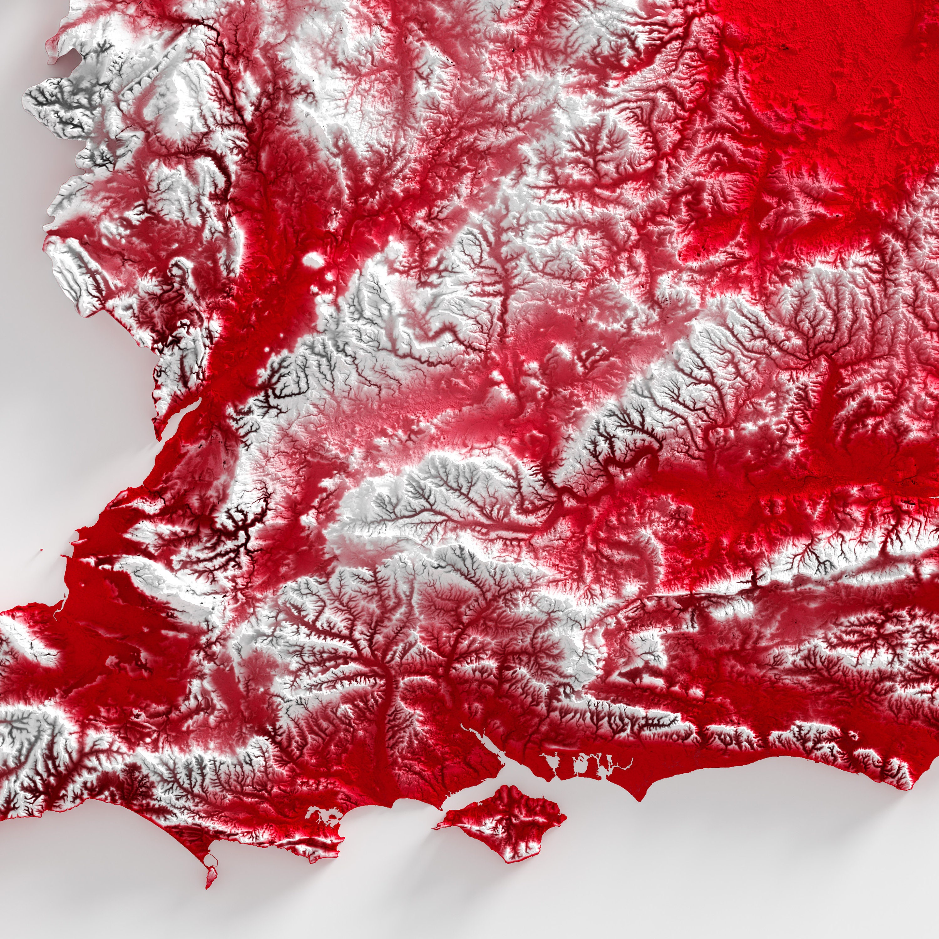 England Shaded Relief Map Flag Colours - Etsy