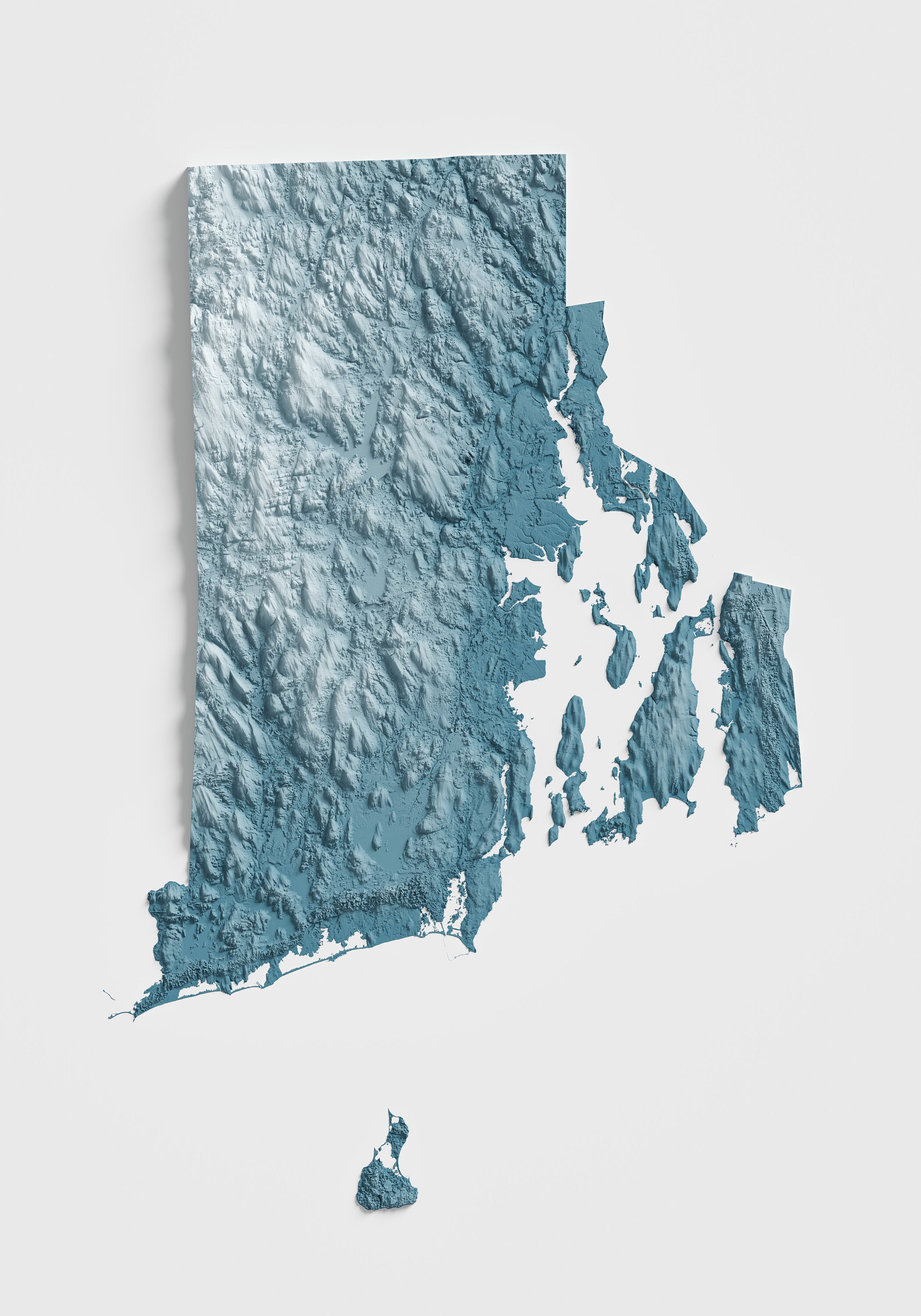 Rhode Island Shaded Relief Map Natural Topography - Etsy