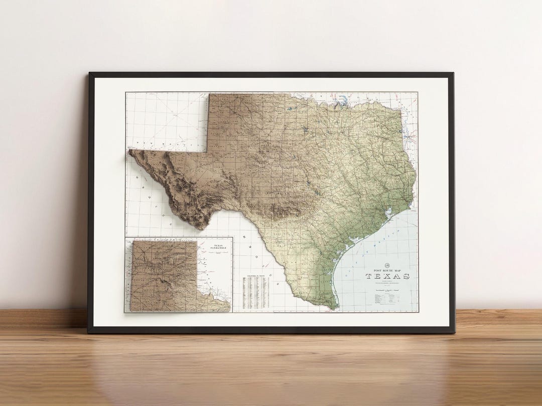 Topographic Map of Texas (c.1950) - Vintage Map - Shaded Relief Map - Etsy