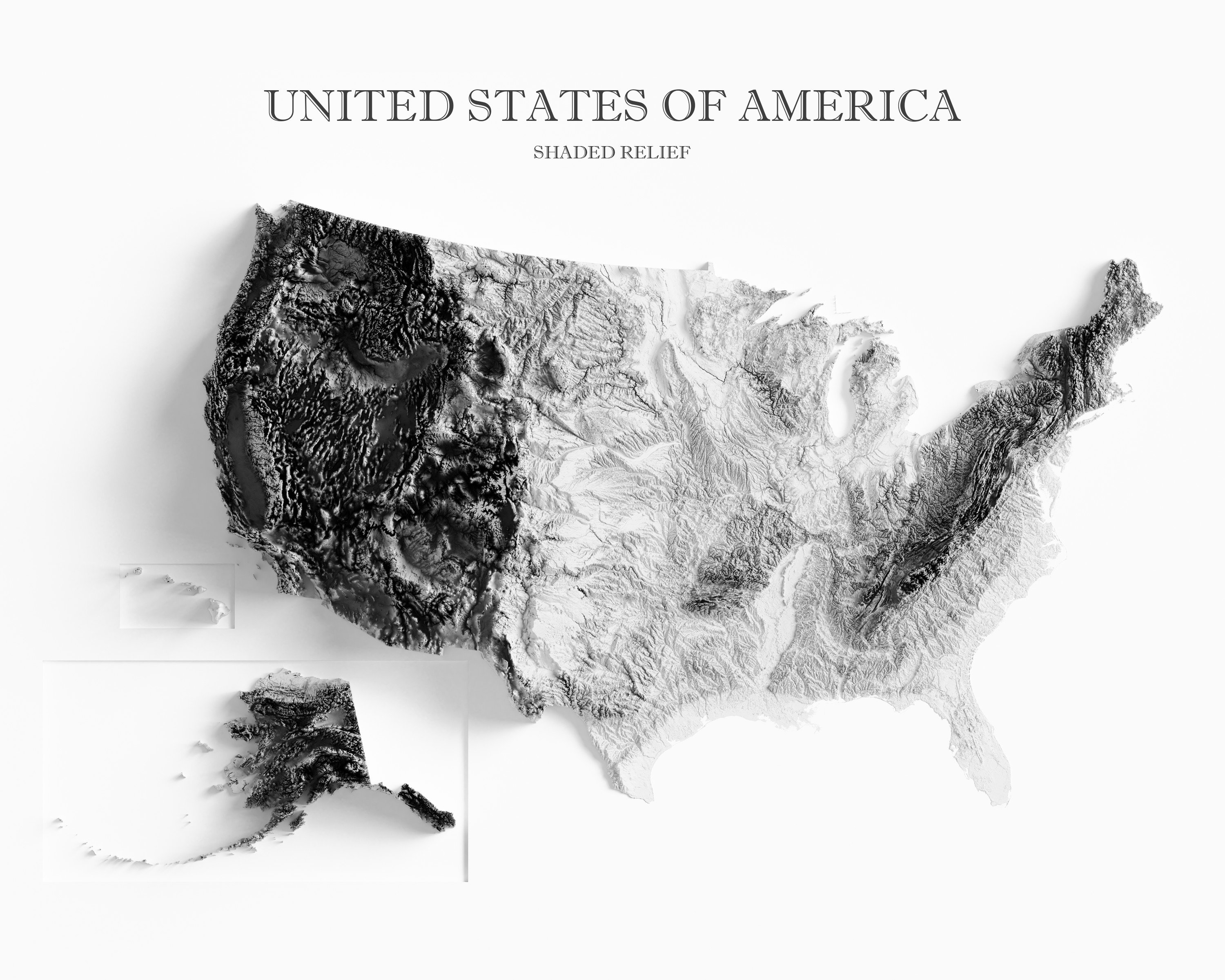 United States - Shaded Relief Map - Etsy