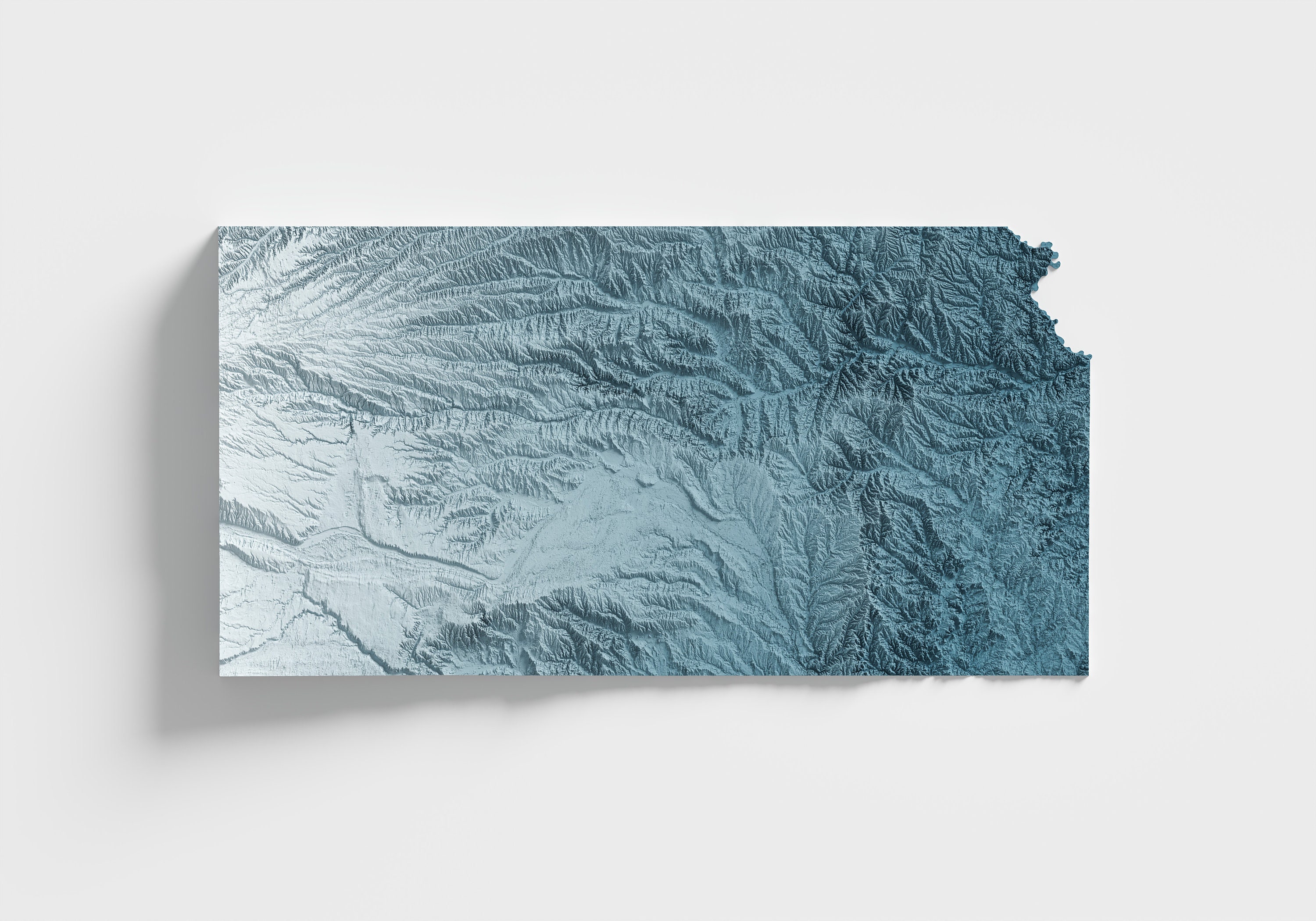 Kansas Shaded Relief Map Natural Topography - Etsy