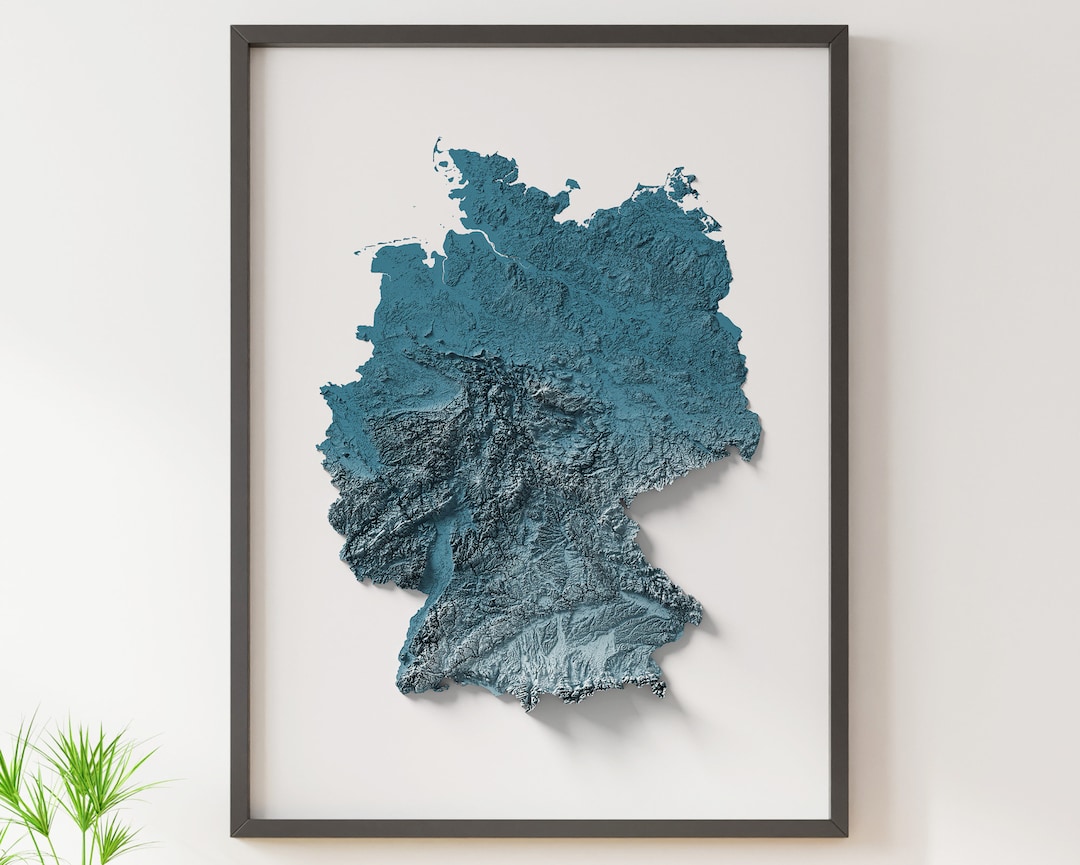 Germany - Shaded Relief Map - Natural Topography - Etsy