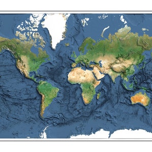 The World - Shaded Relief Map - Imagery - Etsy