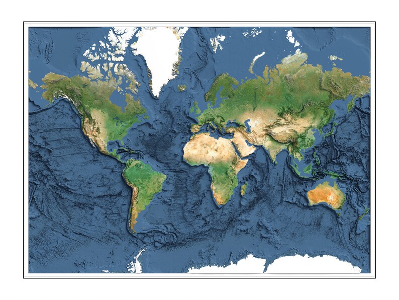 The World Shaded Relief Map Imagery - Etsy