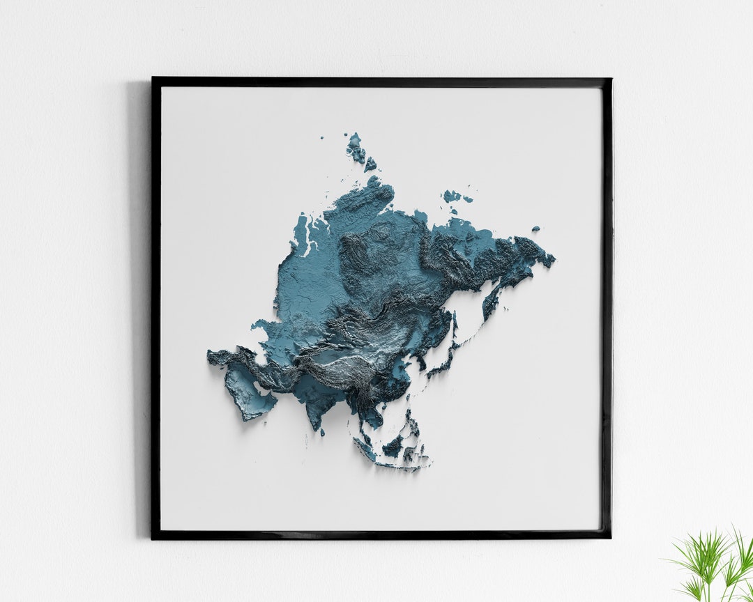 Asia - Shaded Relief Map - Natural Topography - Etsy