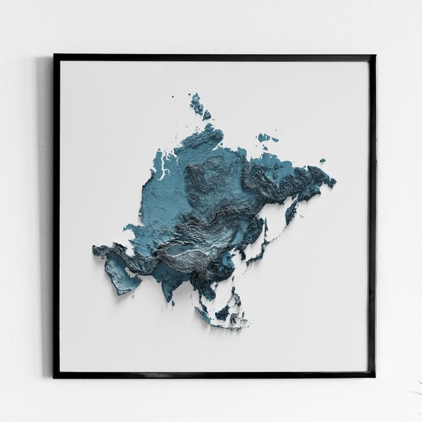 Shaded Relief Map of Asia - Etsy