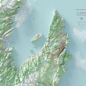 St. John's Newfoundland - Topographic Map - Shaded Relief Map - Etsy UK