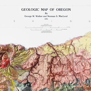 Geological Map of Oregon - Vintage - Shaded Relief Map - Etsy