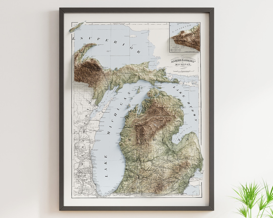 Michigan (c.1874) - Vintage Topographic Map - Etsy