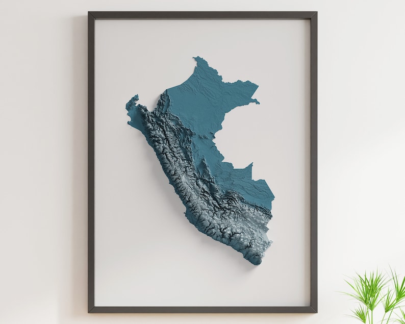 Peru Shaded Relief Map Natural Topography - Etsy