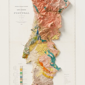 Geological Map of Portugal (c.1899) - Vintage Geology Map - Shaded ...