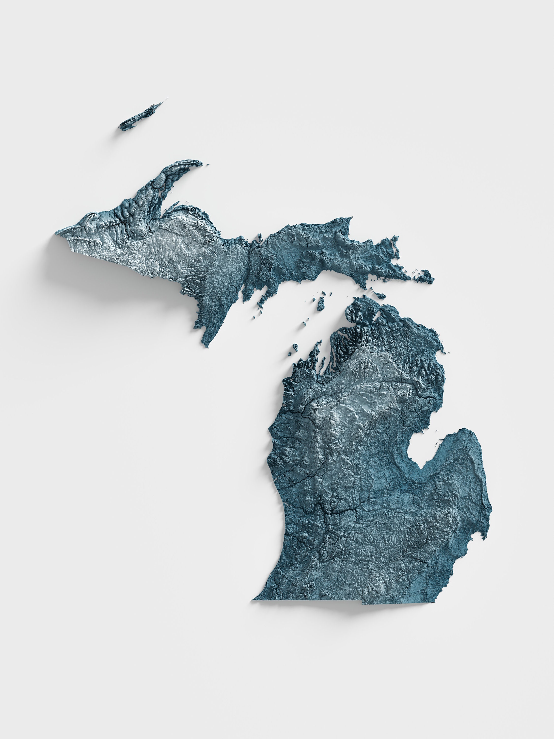 Michigan Shaded Relief Map Natural Topography - Etsy