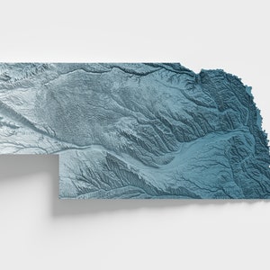 Nebraska - Shaded Relief Map - Natural Topography - Etsy