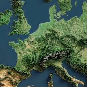 Europe - Shaded Relief Map - Imagery - Etsy