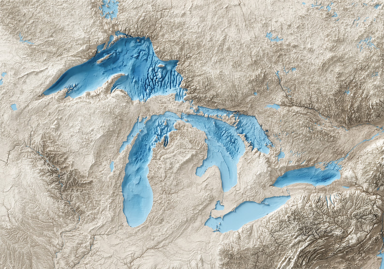 Great Lakes Bathymetry Shaded Relief Map Natural - Etsy