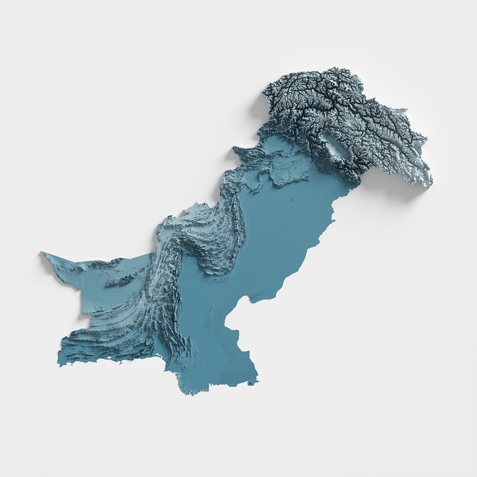Pakistan Shaded Relief Map Natural Topography - Etsy