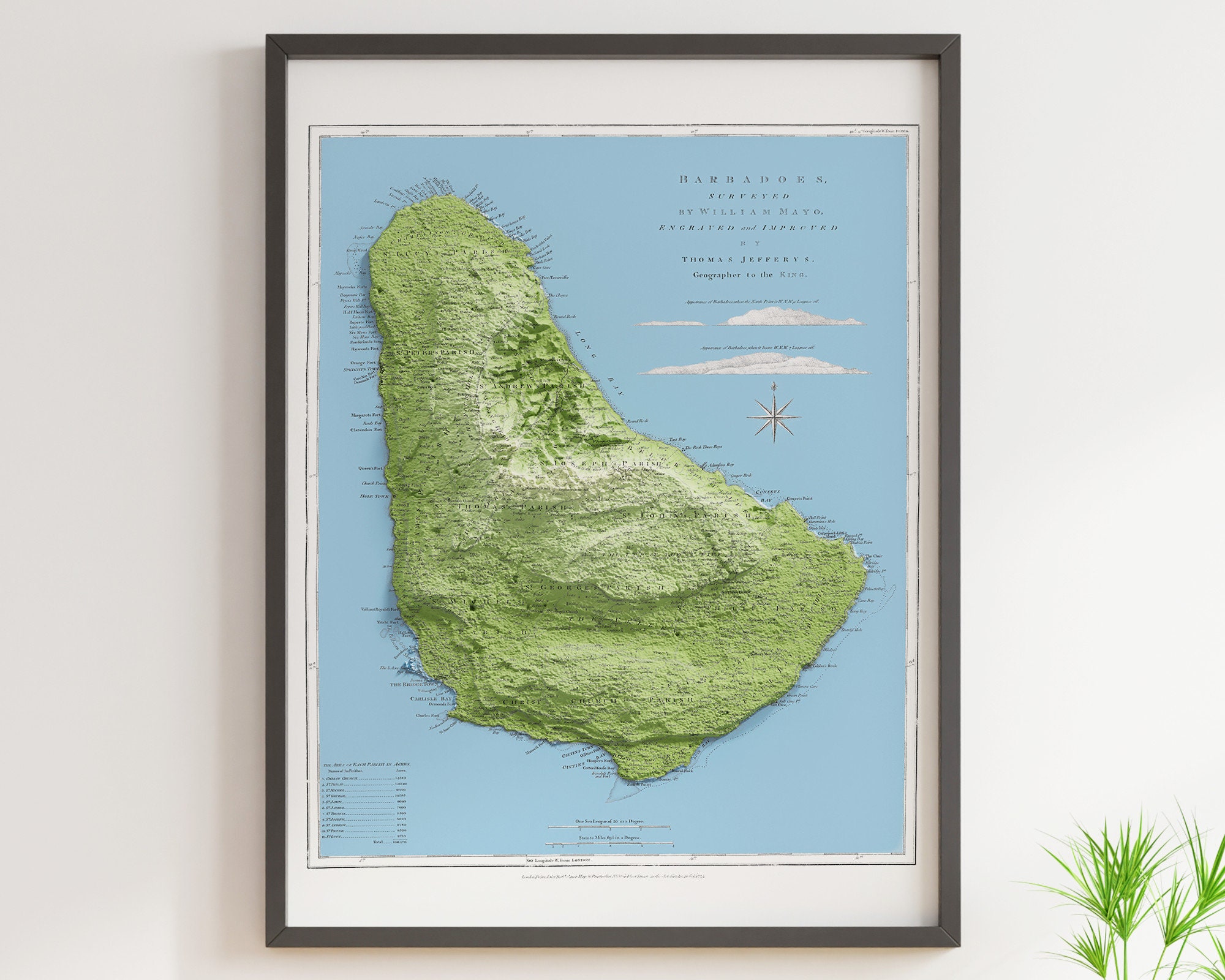 Topographic Map of Barbados c.1775 Vintage Map Shaded Relief Map - Etsy