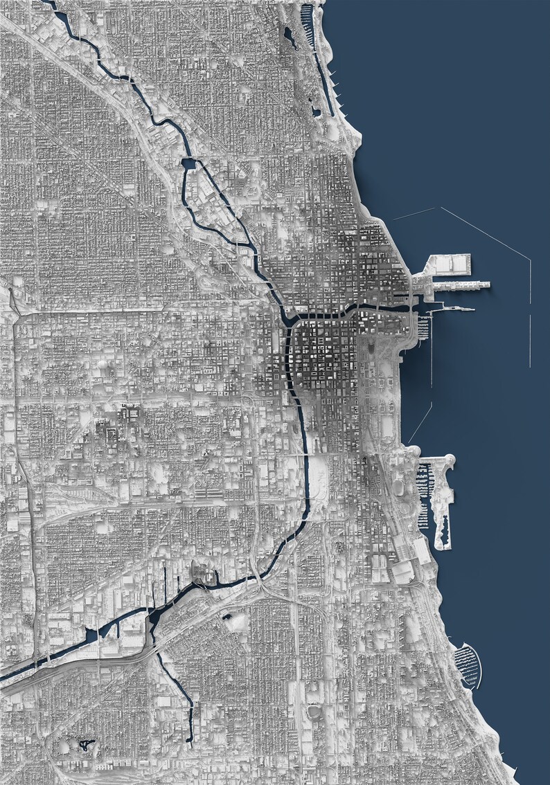 Chicago Illinois Shaded Relief Map Detailed Topography | Etsy