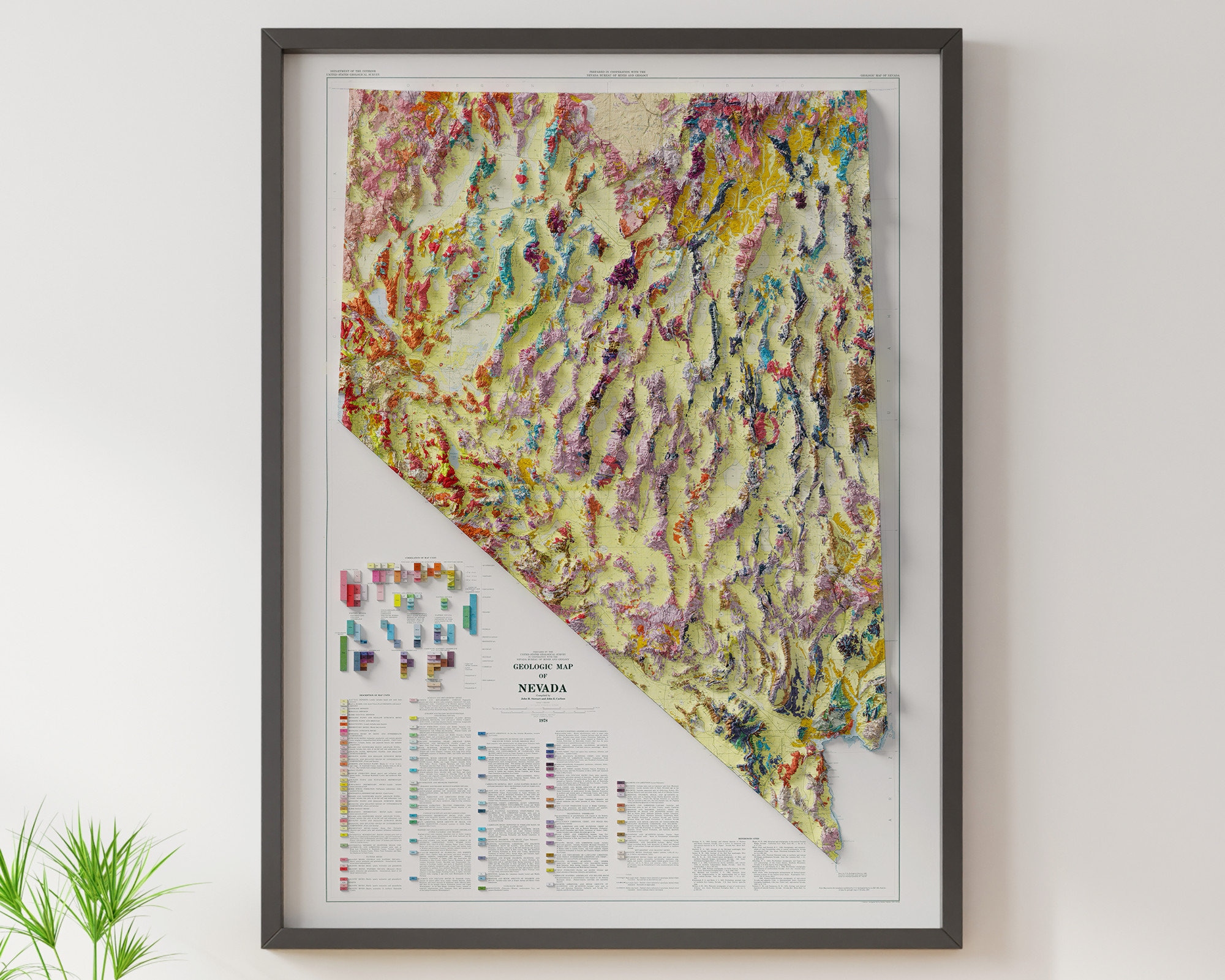 Geological Map of Nevada (c.1978) - Vintage Map - Shaded Relief Map - Etsy