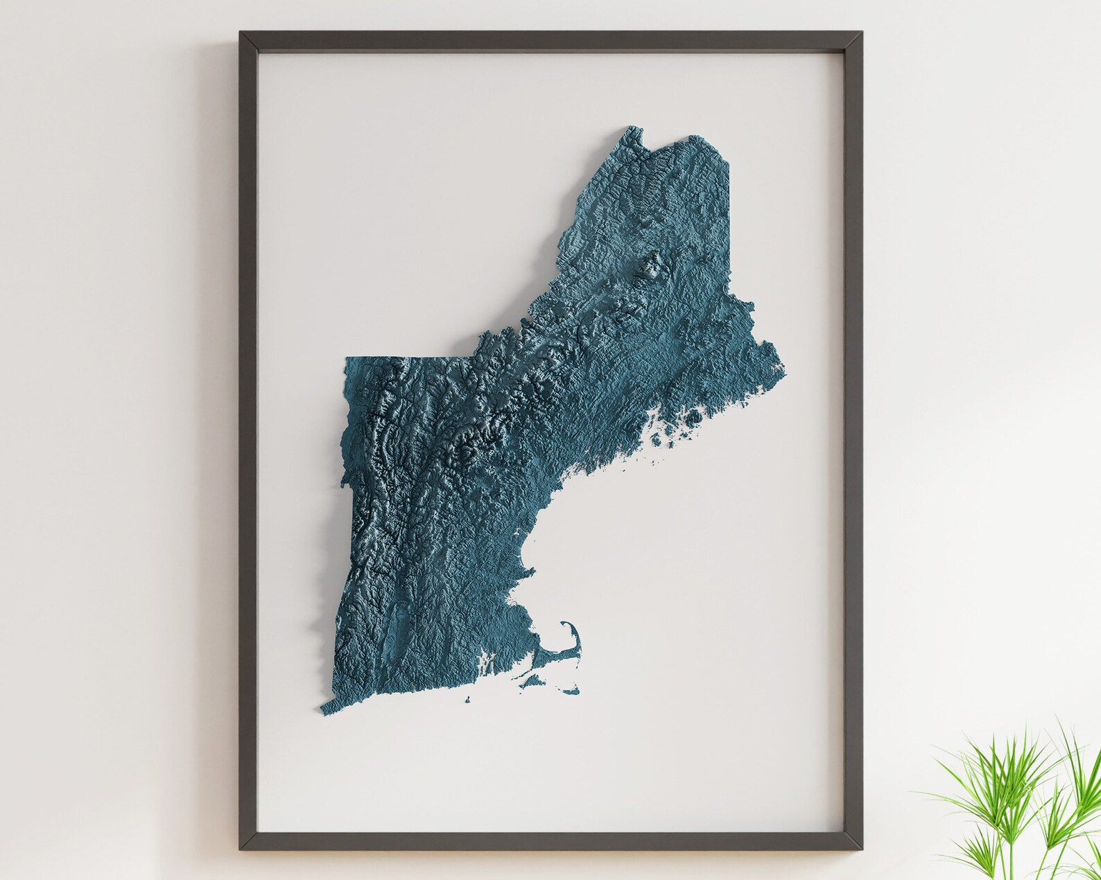 New England States Shaded Relief Map Natural Topography - Etsy