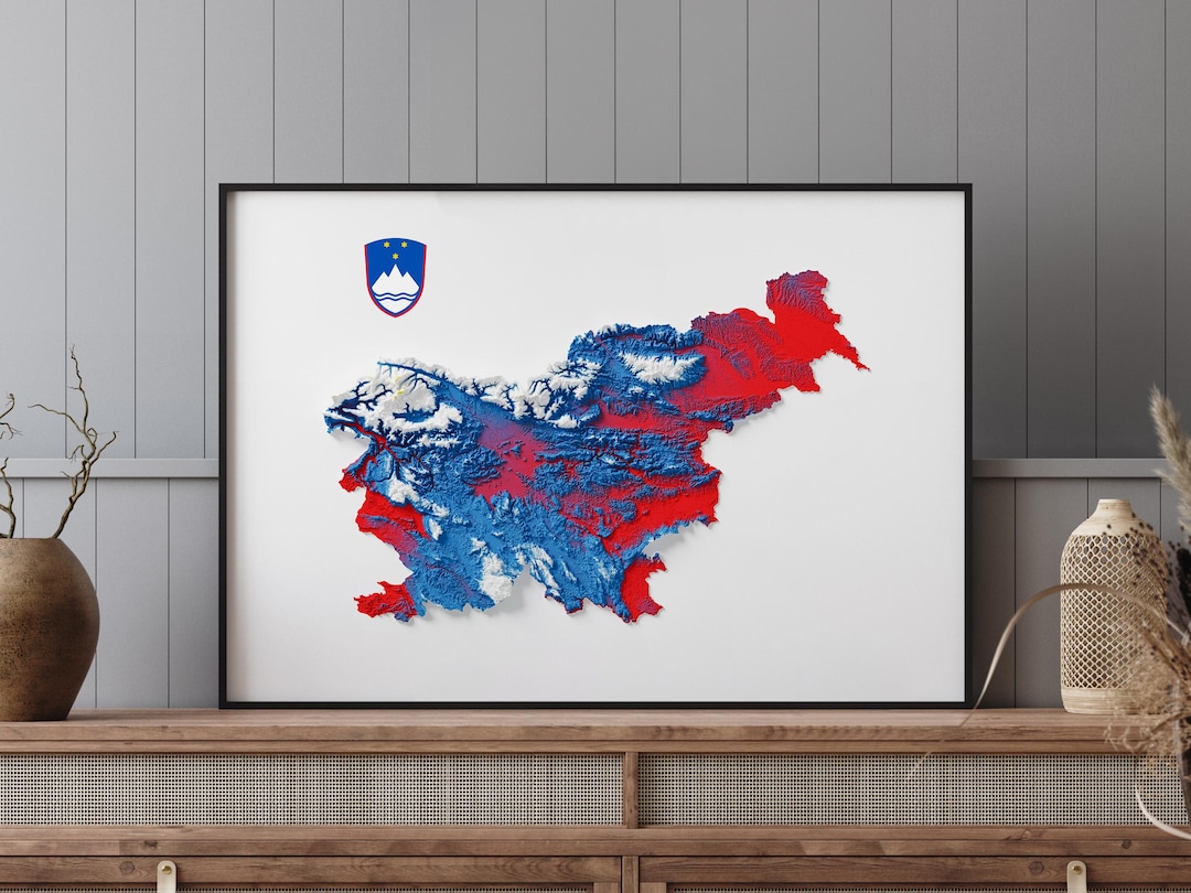 Slovenia - Shaded Relief Map - Flag Colours - Etsy