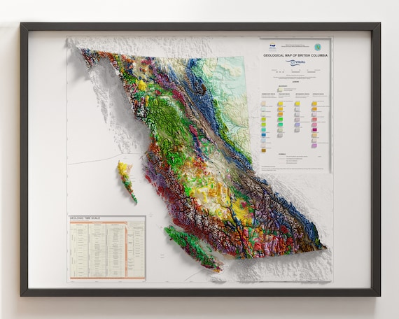 British Columbia Geology Shaded Relief Map | Etsy
