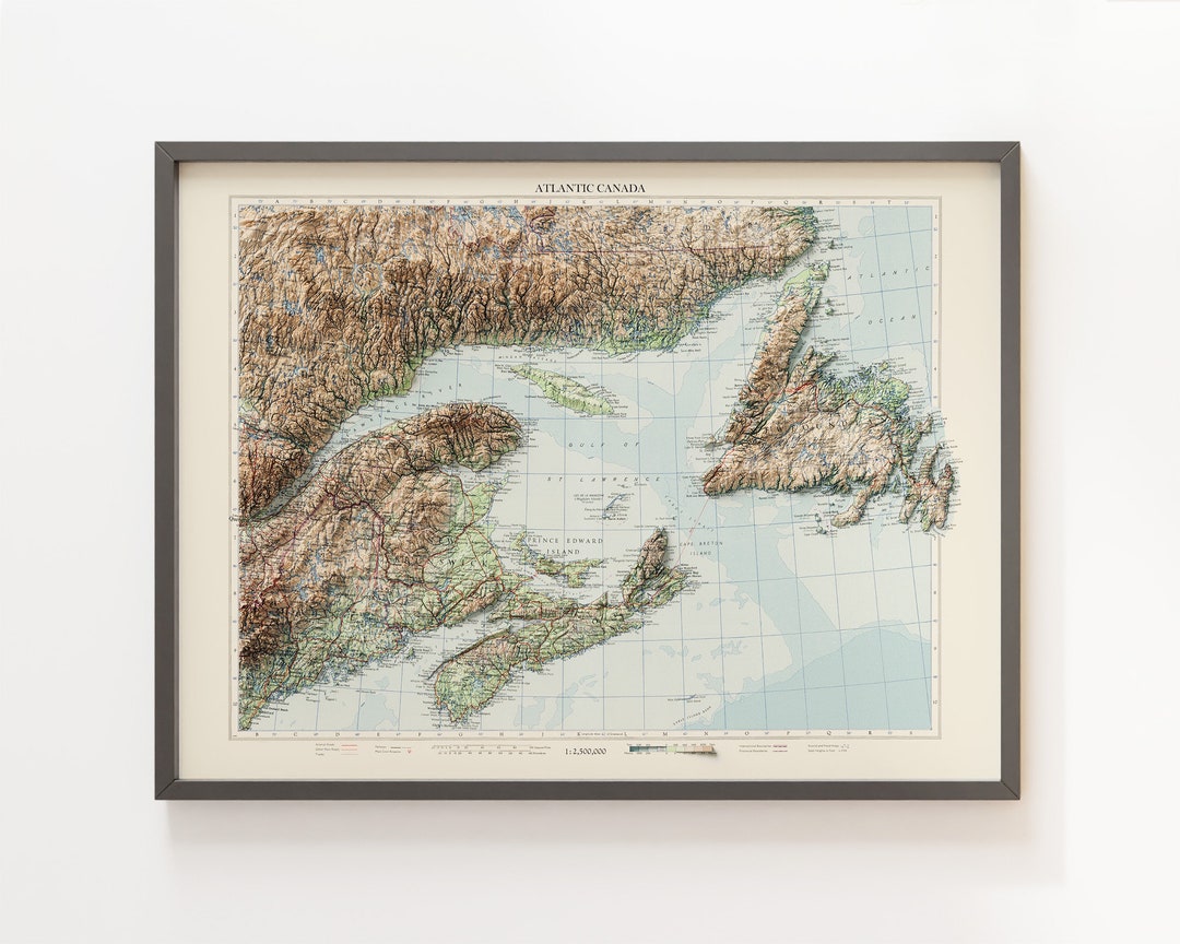 Atlantic Canada - Vintage Topographic Map C. 1956 - Shaded Relief Map ...
