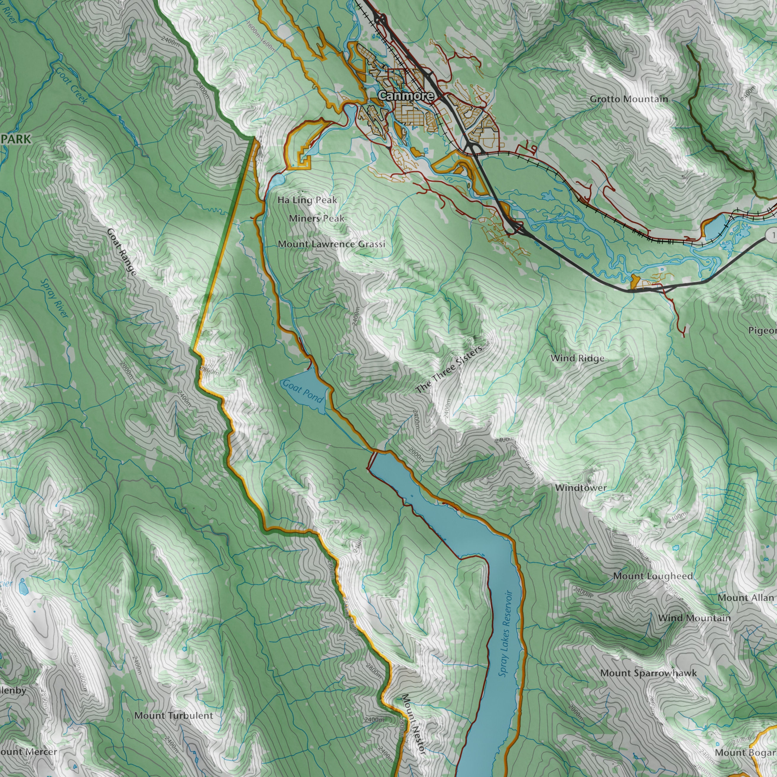 Banff, Canmore, Kananaskis Topographic Map Shaded Relief Map - Etsy