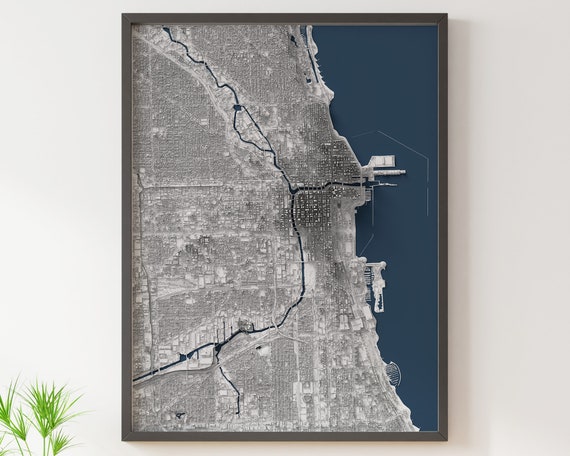 Chicago Illinois Shaded Relief Map Detailed Topography | Etsy