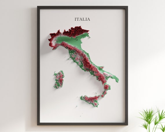 Italy Shaded Relief Map | Etsy
