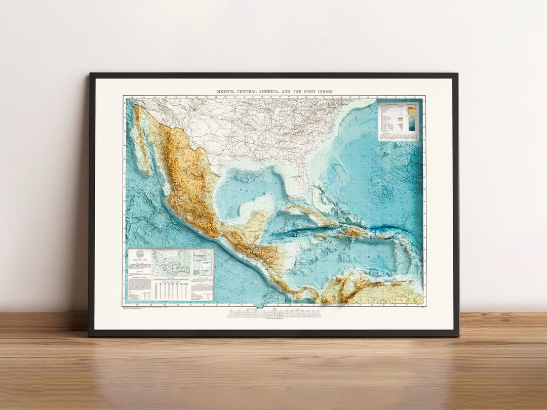 Topographic Map of Mexico, Central America and the West Indies (c.1942 ...