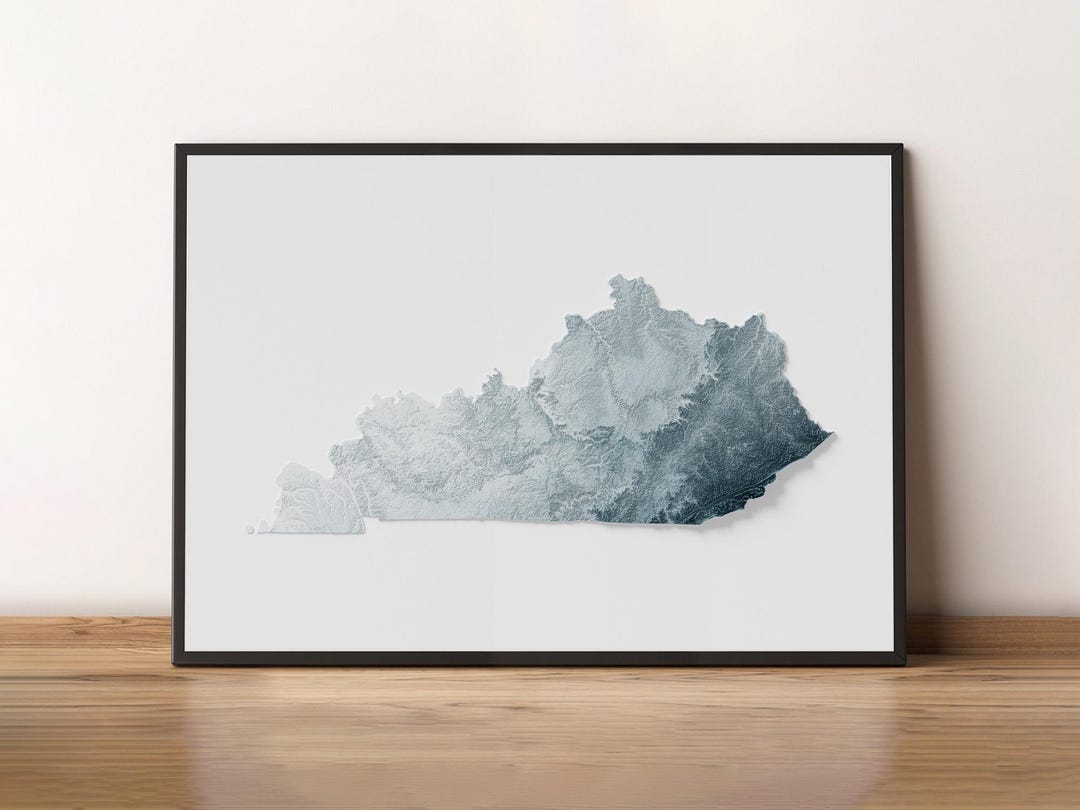 Kentucky - Shaded Relief Map - Natural Topography - Etsy