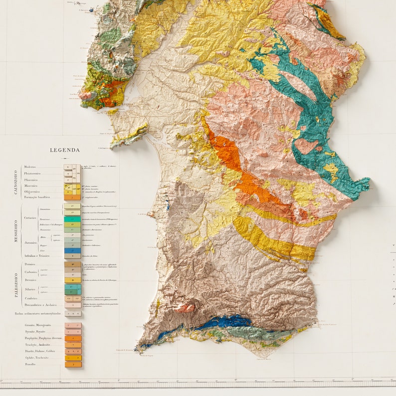 Geological Map of Portugal (c.1899) - Vintage Geology Map - Shaded ...