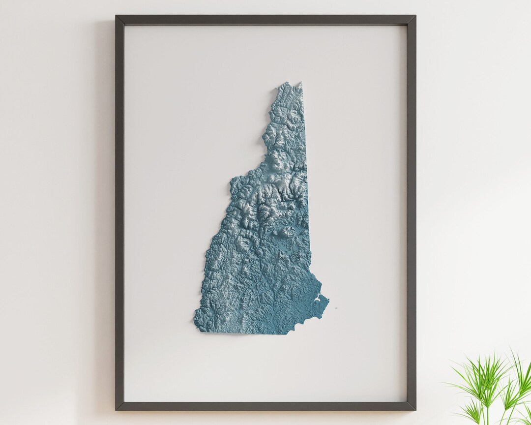 New Hampshire - Shaded Relief Map - Natural Topography - Etsy