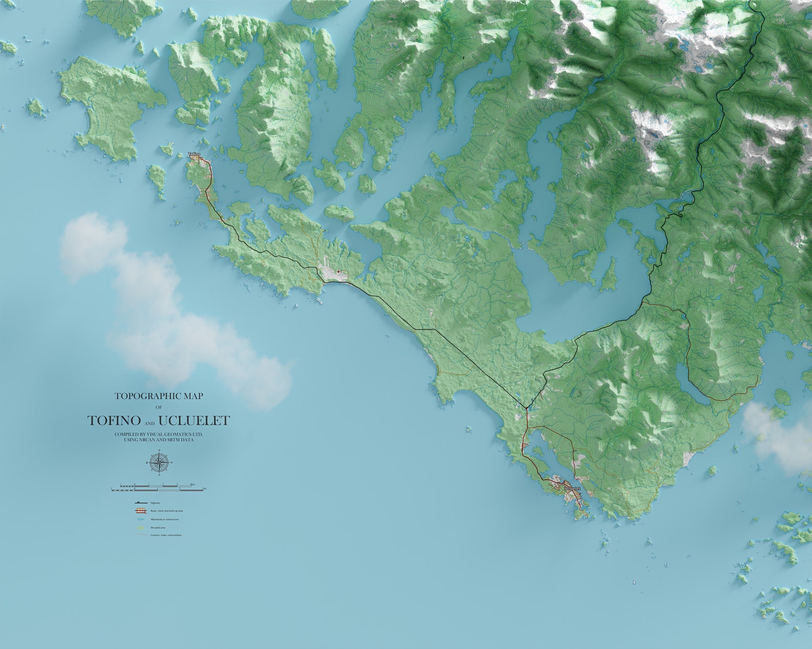 Tofino and Ucluelet Topographic Map Shaded Relief Map - Etsy