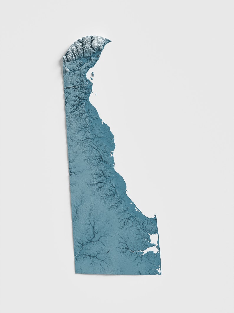 Delaware Shaded Relief Map Natural Topography - Etsy