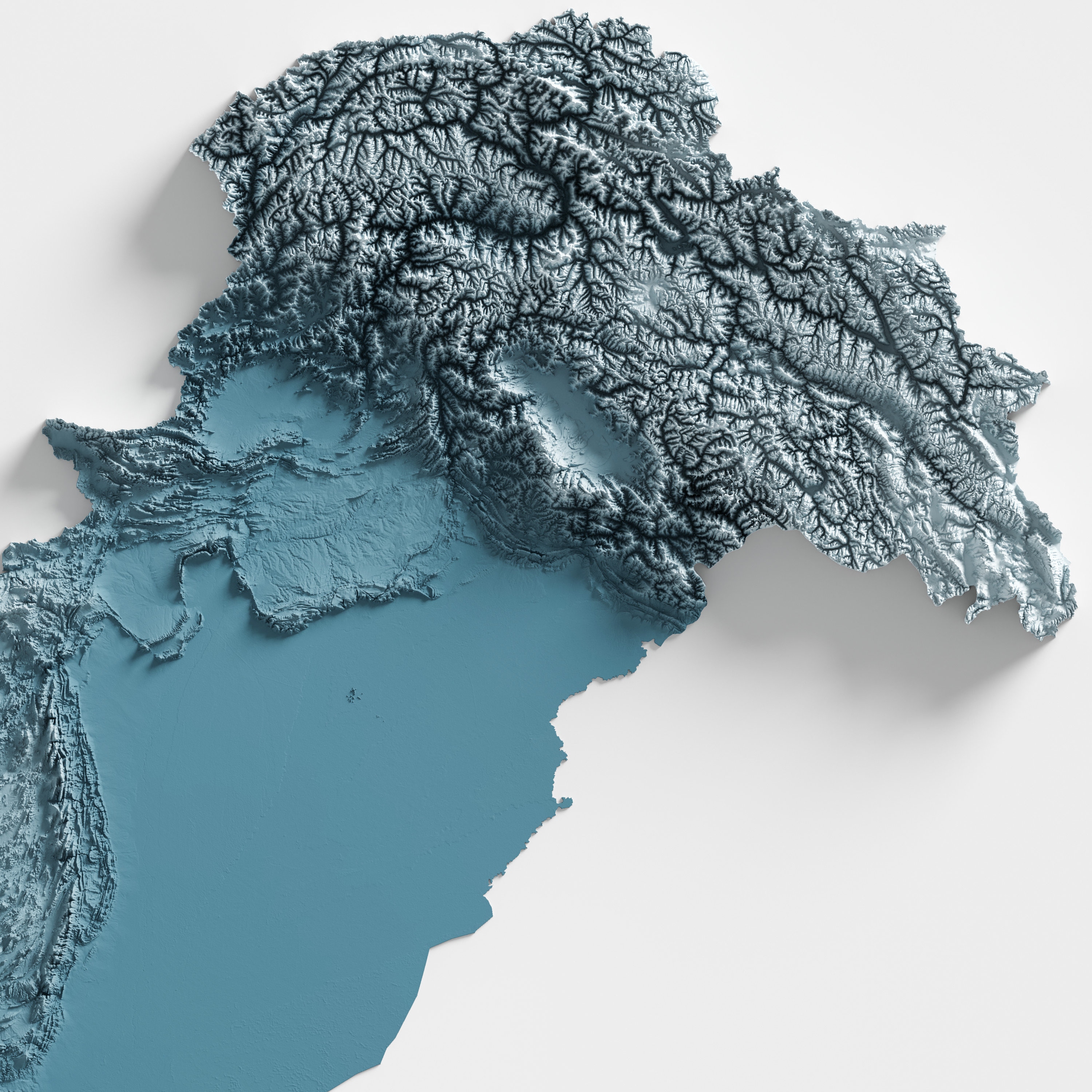 Pakistan - Shaded Relief Map - Natural Topography - Etsy