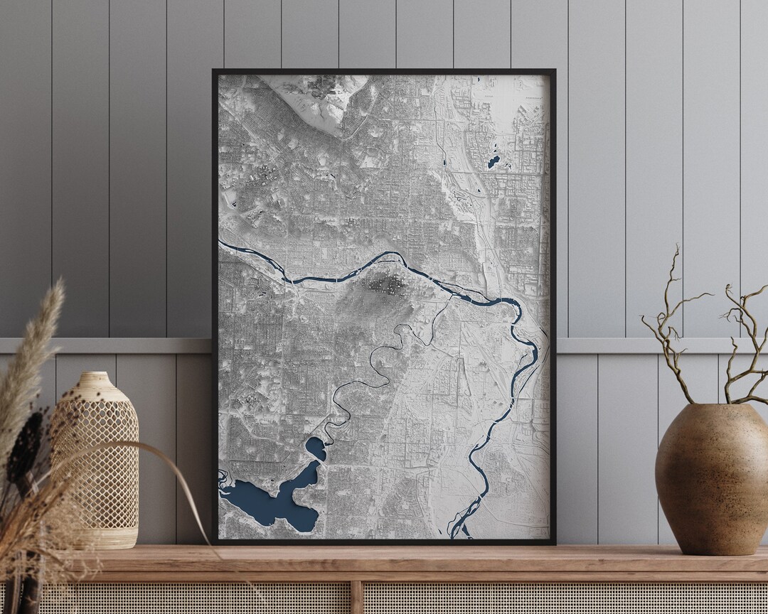 Calgary, Alberta, Canada - Shaded Relief Map - Detailed Topography - Etsy
