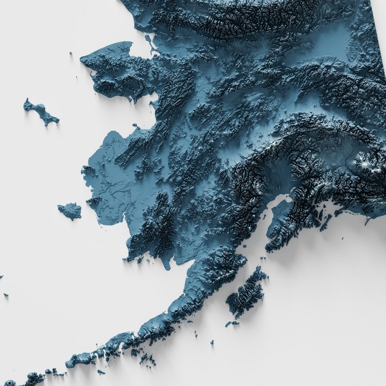 Alaska Shaded Relief Map Natural Topography - Etsy