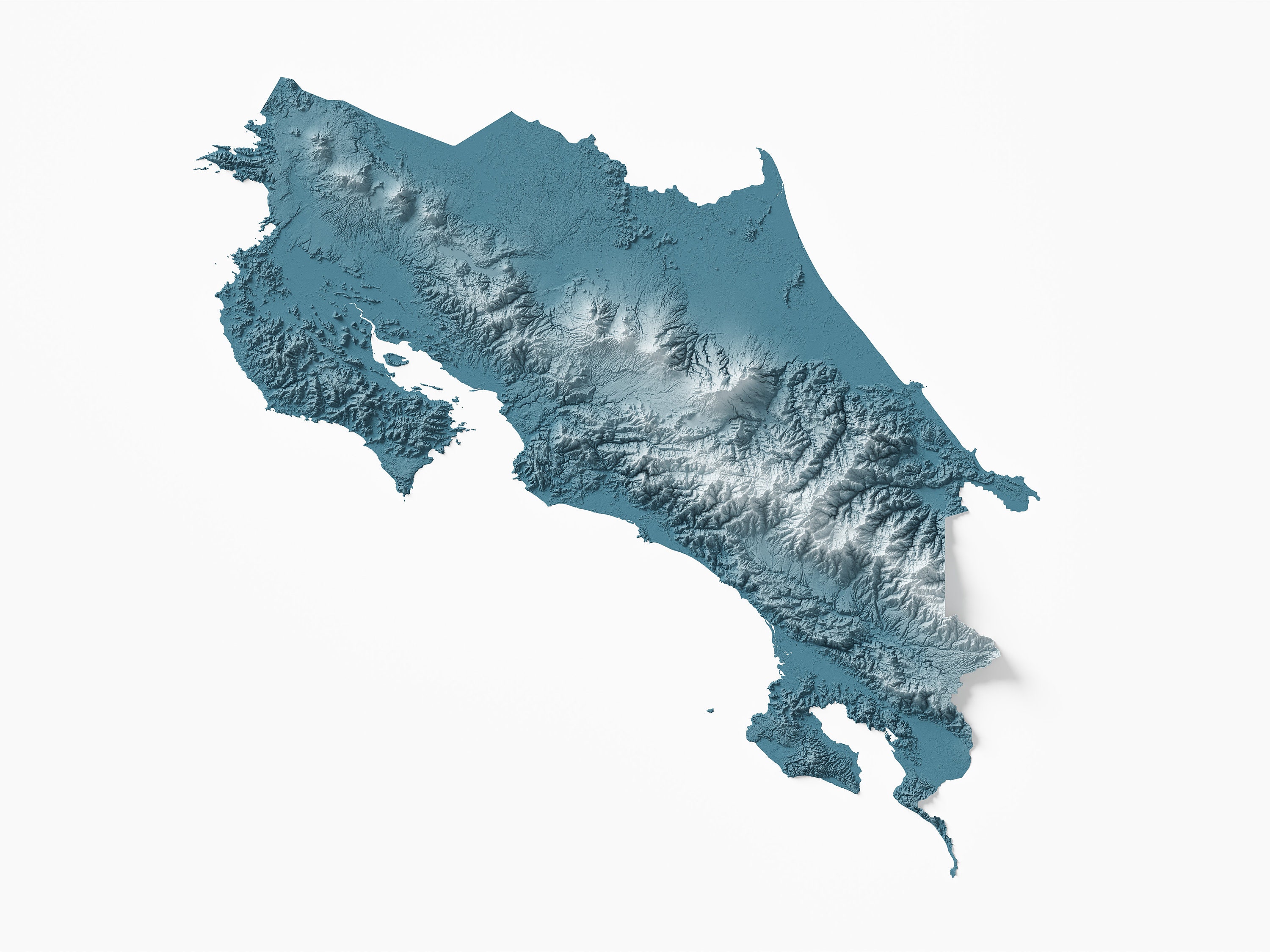 Costa Rica Shaded Relief Map Natural Topography - Etsy